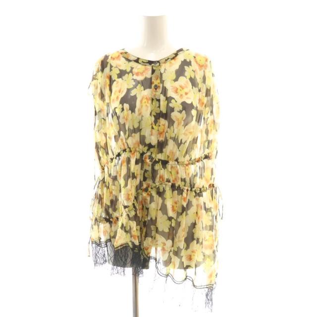 【中古】スタイリング 25AW シフォンギャザーブラウス フラワープリント シアー レース F イエロー マルチカラー