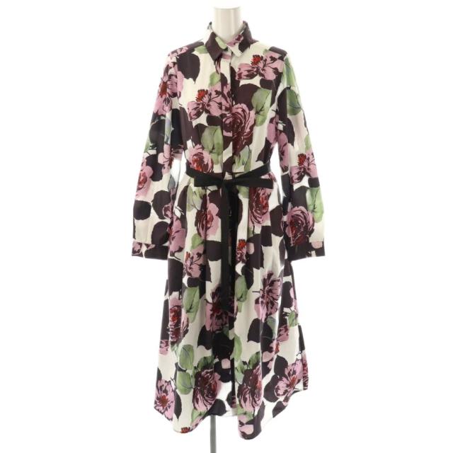 【中古】グレースクラス 23AW ボタニカルシャツドレス ワンピース ロング 長袖 36 オフホワイト マルチカラー