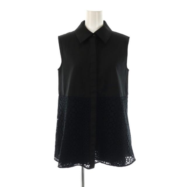 【中古】フォクシーニューヨーク FOXEY NEW YORK English Garden ブラウス 切替 ノースリーブ 38 ブラック 44223 /HK