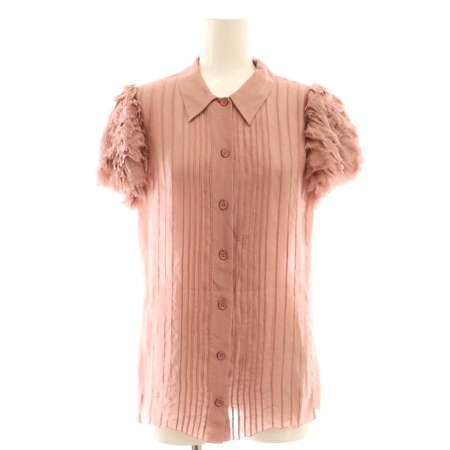 【中古】プラダ PRADA 半袖シャツ ブラウス シルク 40 ピンク フリル ピンタック P4367R /DF ■OS レディース