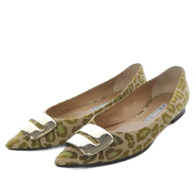 【中古】ペリーコ PELLICO 0036 ANIMA パンプス フラット ポインテッドトゥ カモフラ レオパード 37 グリーン