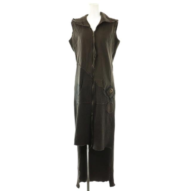 【中古】グレッグローレン GREG LAUREN ダメージ加工切替フーディベスト ロング 2 グレー /DF ■OS ■AD レディース