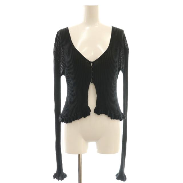 【中古】ケイト KHAITE ニット カーディガン 絹 シルク S ブラック 黒 フリル リブ /DF ■OS レディース