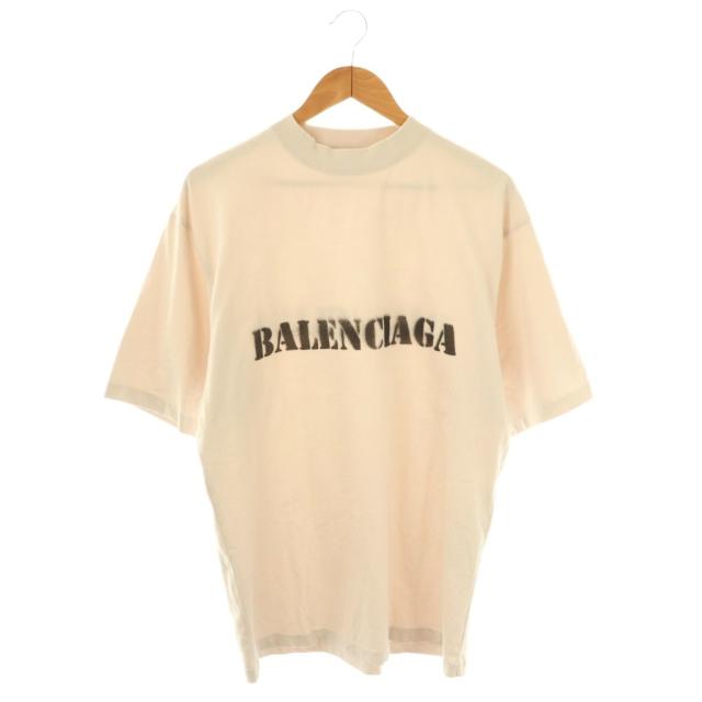 【中古】バレンシアガ BALENCIAGA 24SS STENCIL TYPE ロゴ ダメージ加工 Tシャツ カットソー 半袖 S アイボリー