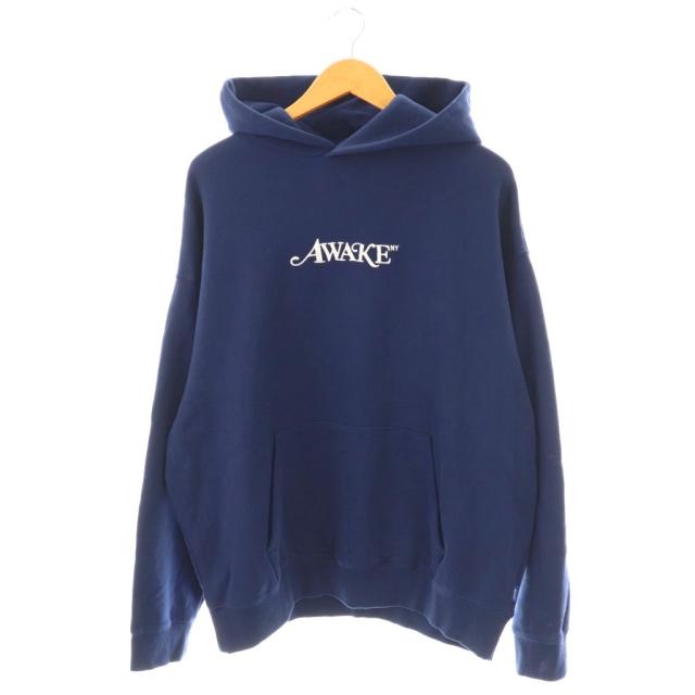 【中古】アウェイクニューヨーク  ロゴエンブロイダリープルオーバーパーカー スウェット L ブルー ホワイト /DO