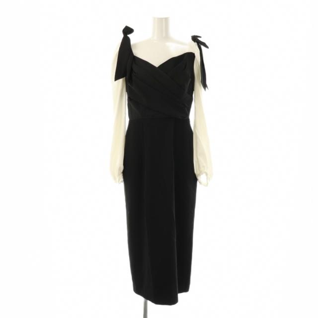 【中古】 ハーリップトゥ 24AW Faubourg Shoulder Ribbon Dress ワンピース ロング リボン M ホワイト ブラック