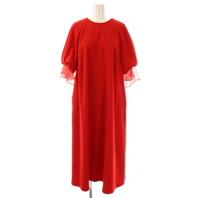 【中古】アドーア ADORE 24SS シアーラッフルカフワンピース 五分袖 ロング 38 赤 531-4140401 /NR ■OS レディース