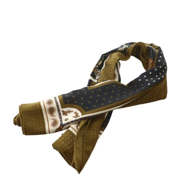 【中古】エルメス HERMES HARNAIS DE COUR 宮廷の馬具 カレ140 カレジェアン スカーフ ストール カーキ 茶