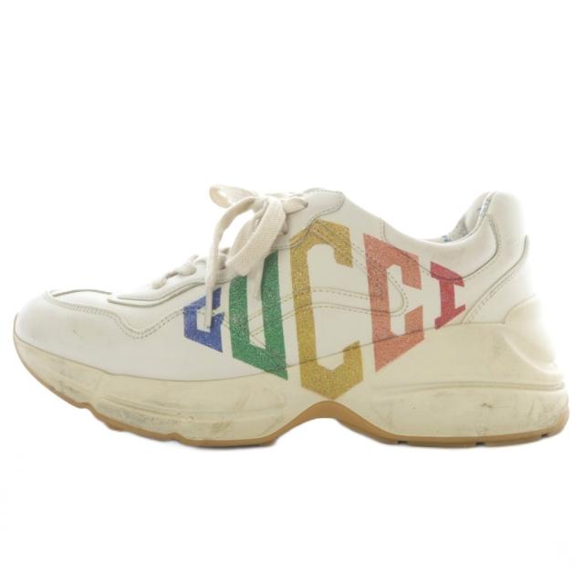 【中古】グッチ GUCCI ライトングリッター ロゴ スニーカー 38 アイボリー 524990 /SR レディース