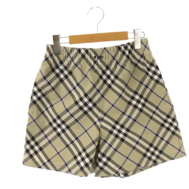 【中古】バーバリー エラスティックウエストショートパンツ イージー チェック UK2 ライトベージュ マルチカラー