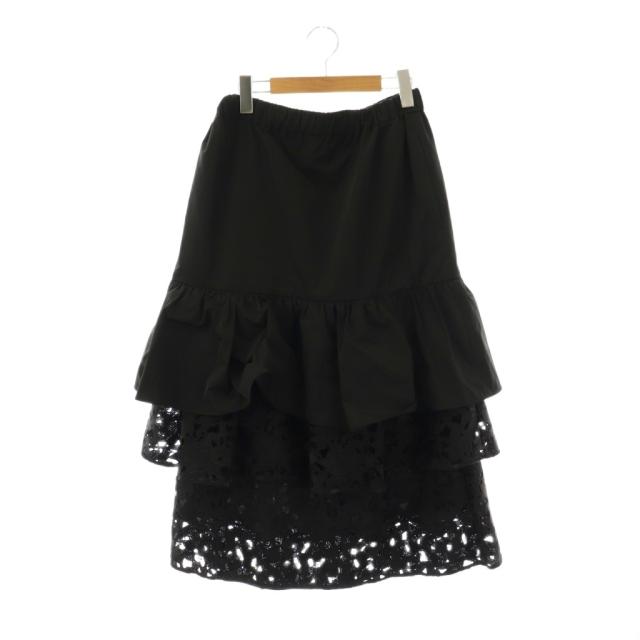 【中古】アドーア ADORE 25SS ミックスフラワーレーススカート ティアードスカート ロング 38 ブラック レディース