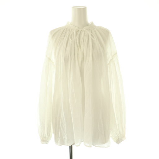 【中古】ミューズ ドゥーズィエム クラス 24SS SMOCK ギャザー プルオーバー ブラウス 長袖 F ホワイト