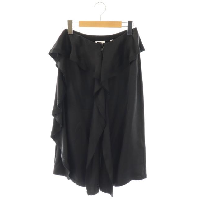 【中古】バーバリー フリルフロントジップシルクスカート ロング フレア 36 ブラック /DO ■OS レディース