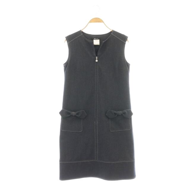 【中古】ルネ Rene ベーシック リボン デニムライクワンピース ノースリーブ 32 濃紺 インディゴ /ES レディース