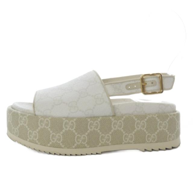 【中古】グッチ GUCCI GGスプリーム プラットフォームサンダル 厚底 34.5 ホワイト 701153 /YO6 レディース