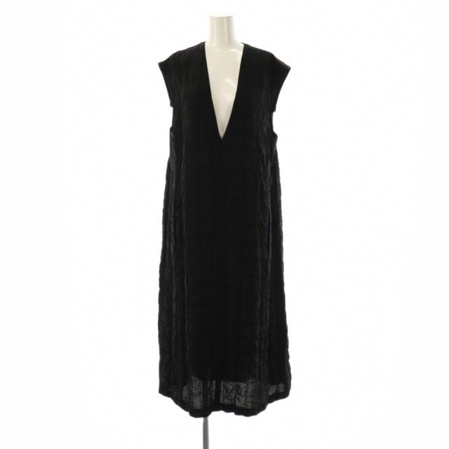 【中古】アドーア ADORE 25AW シュリンクWジャガードワンピース ノースリーブ 38 ブラック /ES ■OS レディース