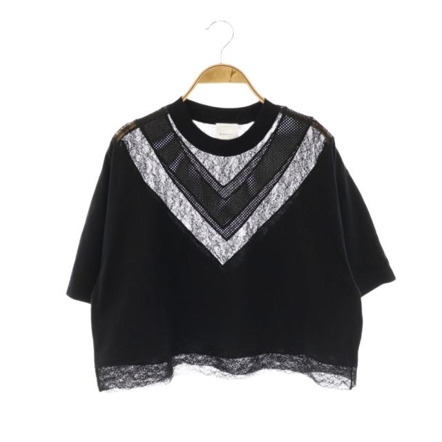 【中古】バーバリー BURBERRY レースデザインTシャツ カットソー 五分袖 S ブラック 8071161 /DO ■OS レディース