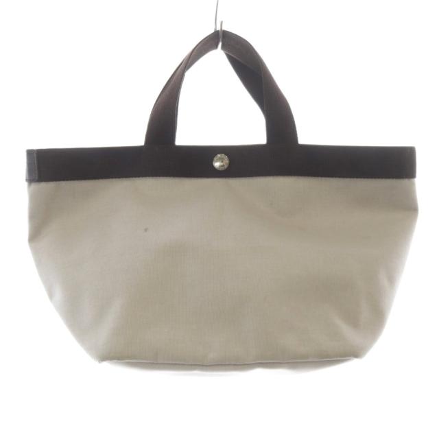 【中古】エルベシャプリエ コーデュラ舟型トートM バッグ トートバッグ ベージュ 茶色 707C /SR レディース