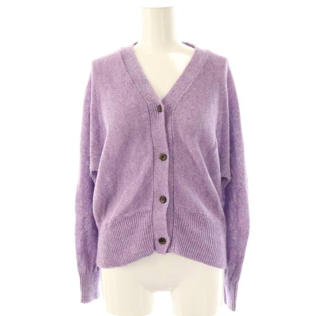 【中古】エブール ebure 25SS メランジカラーリネン Vネックニットカーディガン 紫 ラベンダー /ES ■OS レディース