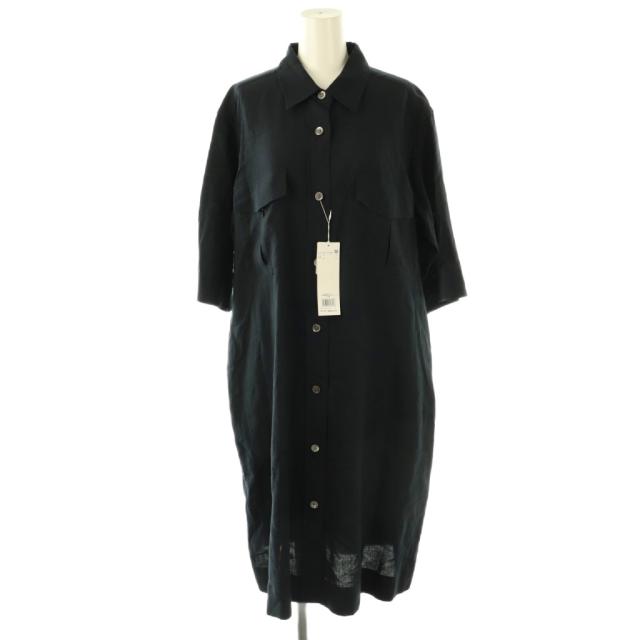 【中古】未使用品 マーガレットハウエル 23SS SOFT LINEN リネンシャツワンピース ミモレ ロング 五分袖 2 紺