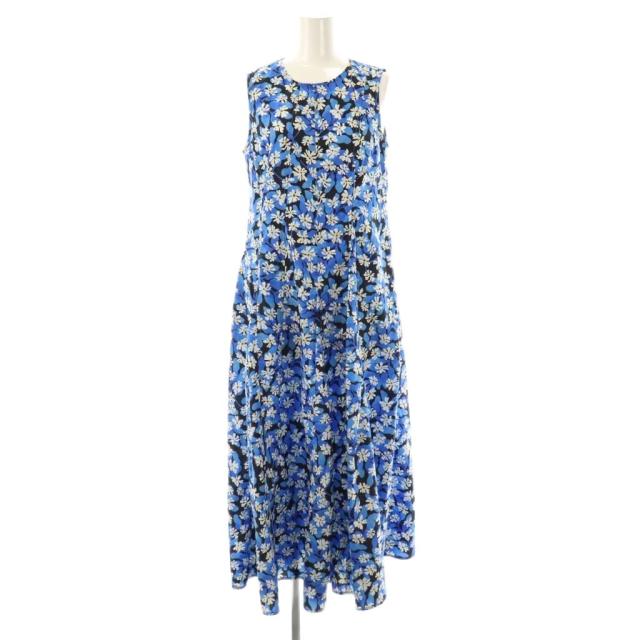 【中古】未使用品 ランバンオンブルー Floating Flower プリントフレアワンピース ノースリーブ 36 ブルー