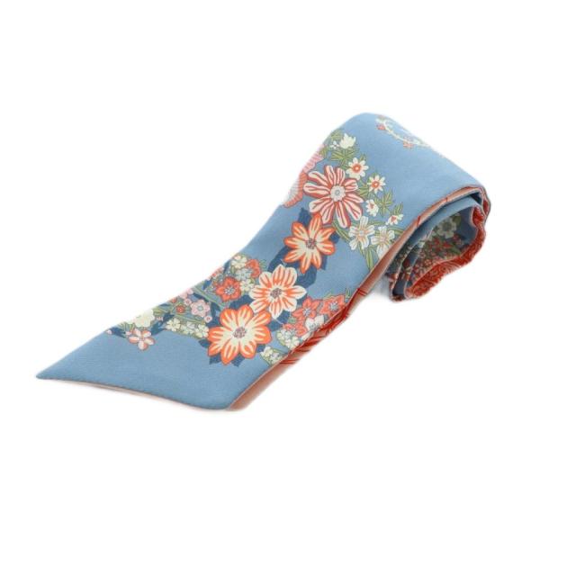 【中古】エルメス 25SS ブリッド・ドゥ・ガラ・アン・フルール&アイライナー ツイリー スカーフ シルク ライトブルー