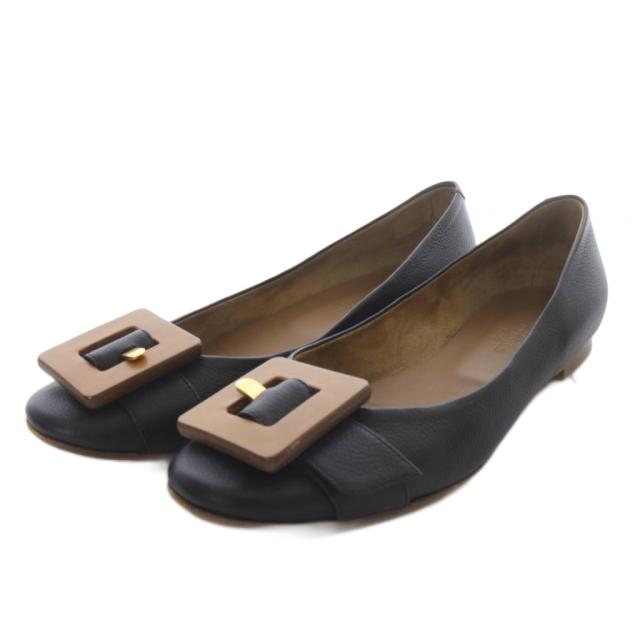 【中古】エルメス HERMES パンプス フラット レザー 36.5 ブラック /YO15