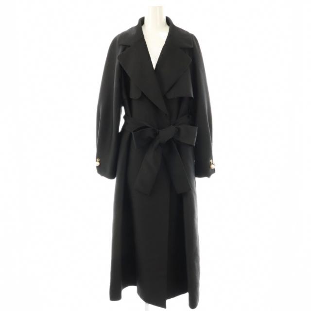 【中古】ルルウィルビー Loulou Willoughby 袖パールモチーフロングコート スプリングコート 2 ブラック レディース