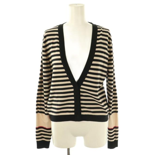 【中古】フォクシー FOXEY Melody ボーダーカーディガン ニット 38 ベージュ ブラック 41214 /DF ■OS レディース