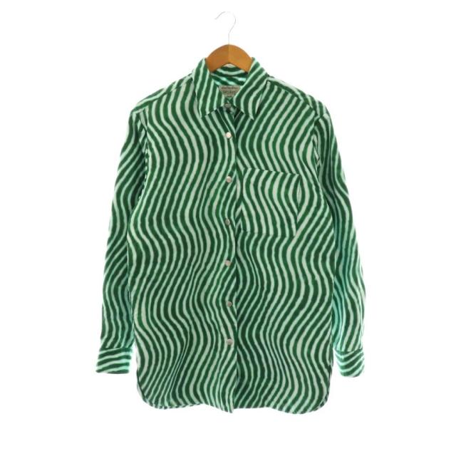 【中古】ドリスヴァンノッテン DRIES VAN NOTEN Len Lye 総柄シャツ ブラウス 長袖 前開き スナップボタン S 緑