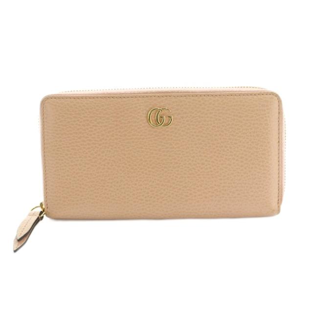 【中古】グッチ GUCCI GGマーモント 長財布 ラウンドファスナー 小銭入れ レザー ピンク 456117 /MI ■OS レディース