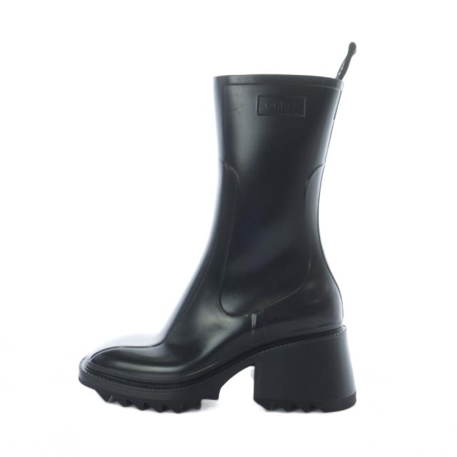 【中古】クロエ BETTY レインブーツ 長靴 36 23cm 黒 ブラック チャンキーソール ブロックヒール CHC19W239G800136W