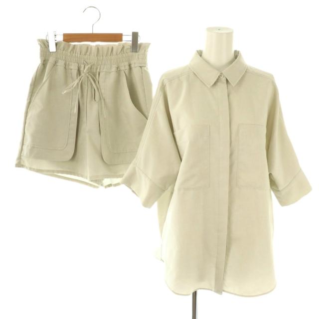 【中古】コエル COEL リフラクスエコボックスシャツ×リフラクスエコショートパンツ セットアップ F 36 ベージュ /HK