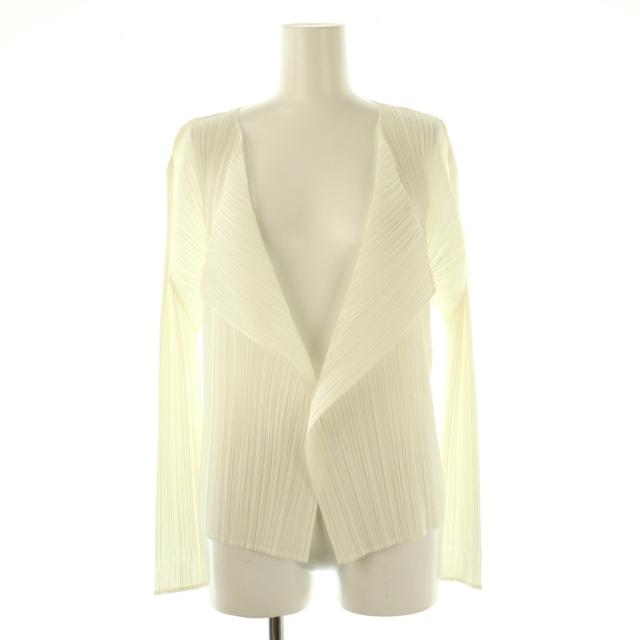 【中古】プリーツプリーズ イッセイミヤケ プリーツノーカラーカーディガン ジャケット 3 ホワイト /ES ■OS