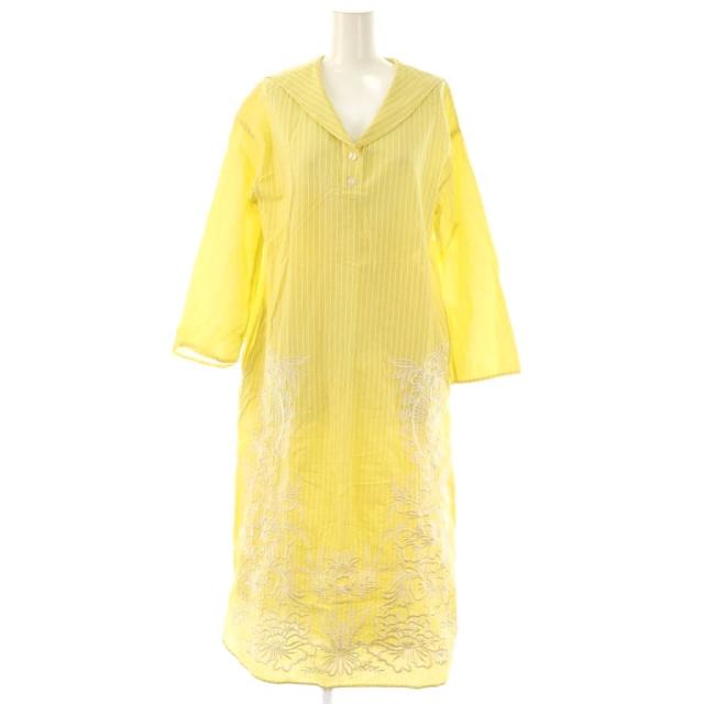 【中古】グレースコンチネンタル GRACE CONTINENTAL セーラーカラー刺繍ワンピース 36 スモークイエロー ホワイト