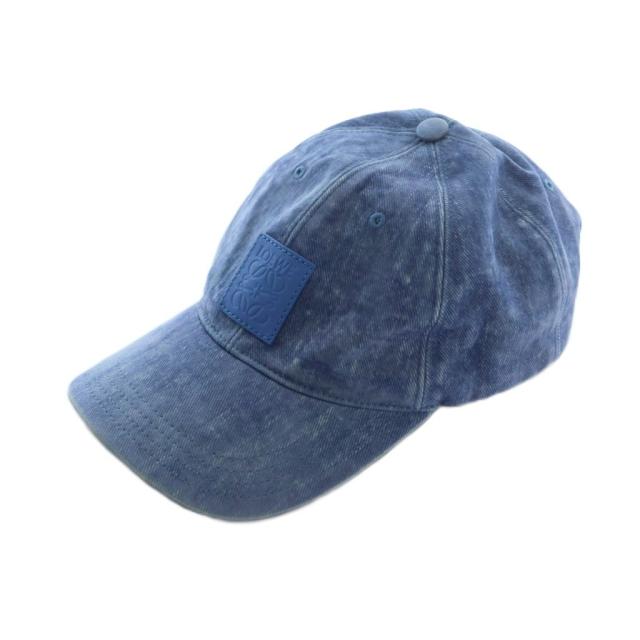 【中古】ロエベ アナグラムパッチ フロックデニム キャップ 帽子 ONE SIZE 青 ブルー K820358X27 /MI ■OS レディース