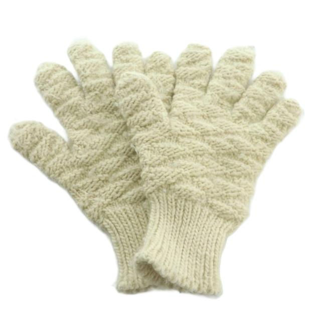 【中古】ボッテガヴェネタ 手袋 ニットグローブ ウール ウェーブ柄 S アイボリー 670159 V10K0 /MI ■OS レディース