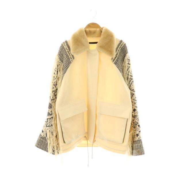 【中古】ミュラー オブ ヨシオクボ フリンジ切替ジャケット2WAYジャケット ブルゾン アイボリー ブラック /ES ■OS