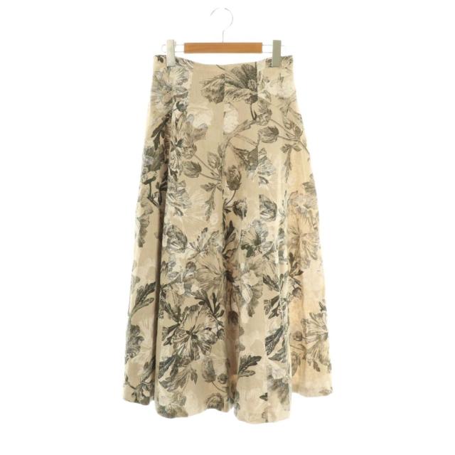 【中古】アナイ ANAYI 23AW リネンポリフラワーフレアスカート 36 ベージュ ホワイト 白 チャコール ロング /CX ■OS