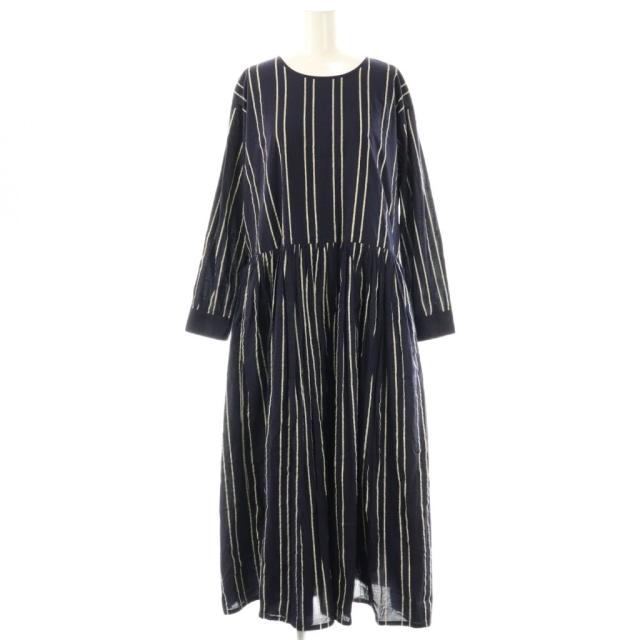 【中古】メゾンドソイル 60Sコットンストライプブロックプリント ラジャスタンギャザードレス ワンピース ロング 2