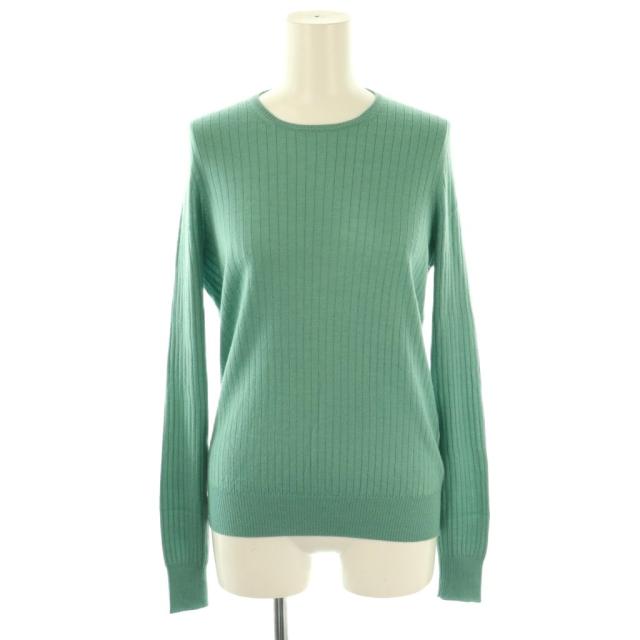 【中古】ドゥロワー Drawer 18G カシミヤシルク混リブクルーネックニット プルオーバー 2 グリーン レディース