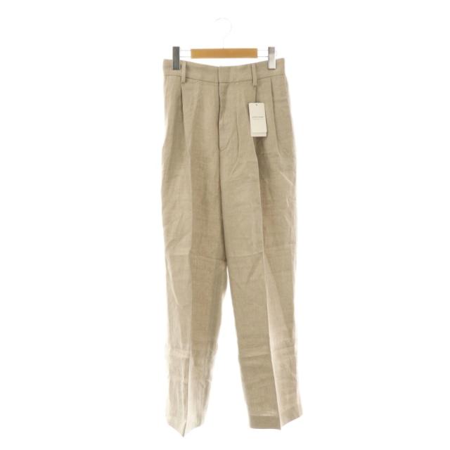 【中古】未使用品 ミューズ ドゥーズィエム クラス 24SS OG LINEN タックパンツ ストレートパンツ 34 生成