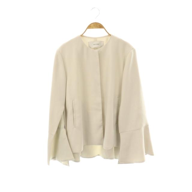 【中古】アドーア ADORE 25SS ドライミドルジョーゼットジャケット ノーカラージャケット 38 ライトグレー