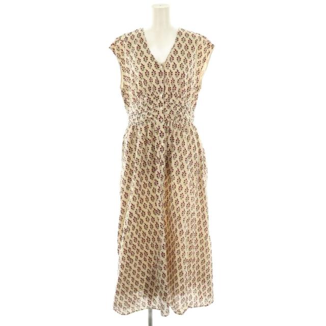 【中古】ヌキテパ NE QUITTEZ PAS! 25SS コットンボイル ワンピース ノースリーブ ロング 総柄 M アイボリー