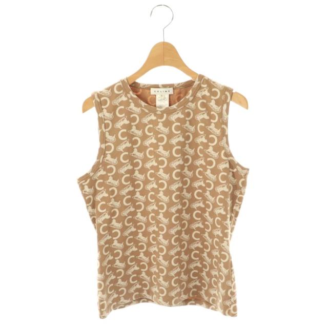 【中古】セリーヌ CELINE 総柄 ノースリーブ カットソー L ベージュ /HK ■OS レディース