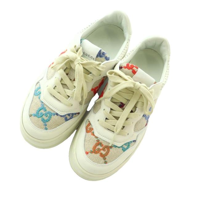 【中古】グッチ GUCCI GGエンブロイダリー スニーカー シューズ 38 25.0cm マルチカラー 670408 /MI ■OS レディース