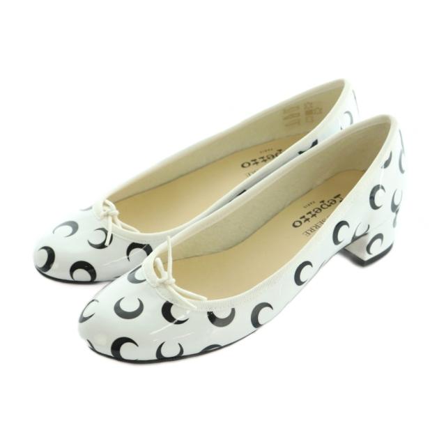 【中古】レペット × マリーンセル Camille パンプス ラウンドトゥ 総柄 38 24.0cm 白 黒 V4235V レディース