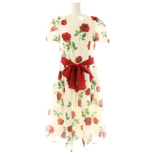 【中古】エムズグレイシー M'S GRACY ローズプリントドレス 38 ホワイト 211315 /HK ■OS ■SH レディース