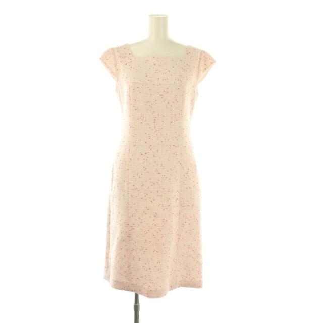 【中古】ルネ Rene ツイードワンピース ×TISSUE スクエアネック 34 レッド 赤 ホワイト 白 /CX ■OS レディース