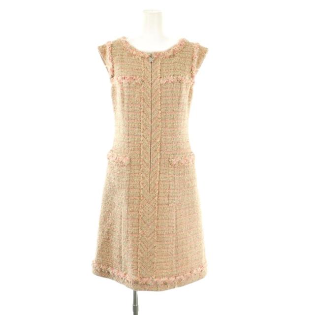 【中古】ルネ Rene フロントジップツイードワンピース ×TISSUE 34 ピンク マルチカラー /CX ■OS レディース